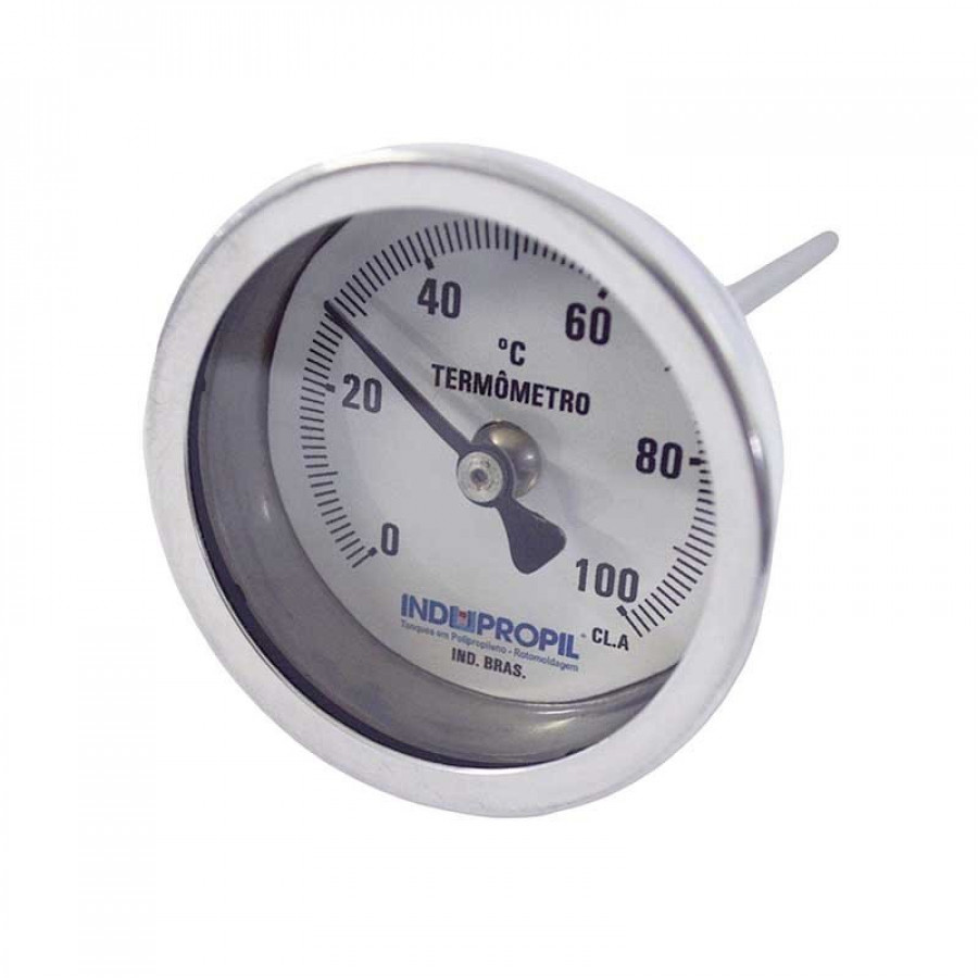 Termômetro Bimetálico 2,5x1/2" Inox 0-100 °C - Haste 100mm